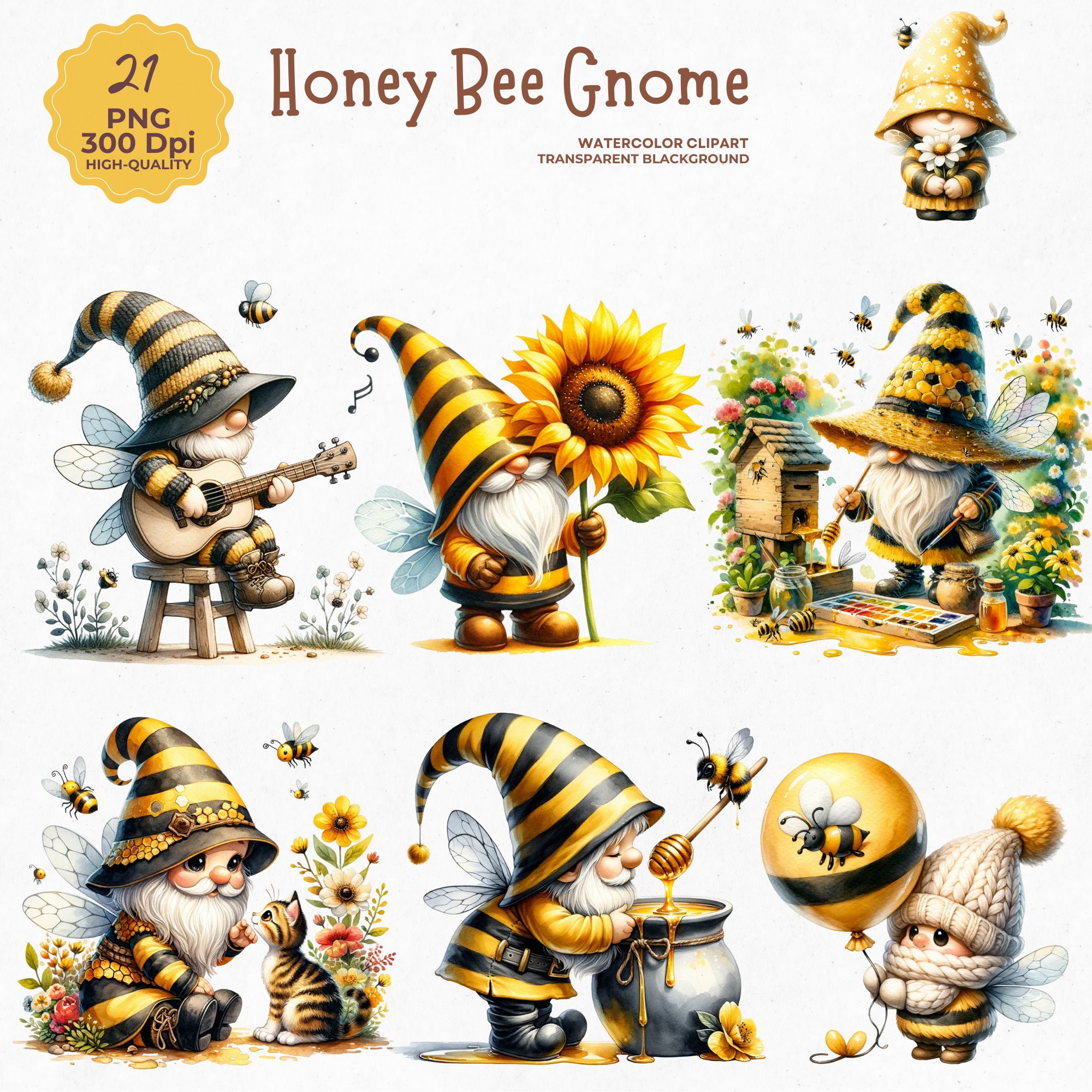 Honey Bee Gnome Clipart, Bee Gnome Clipart, Gnome Clipart, Spring Gnome ...