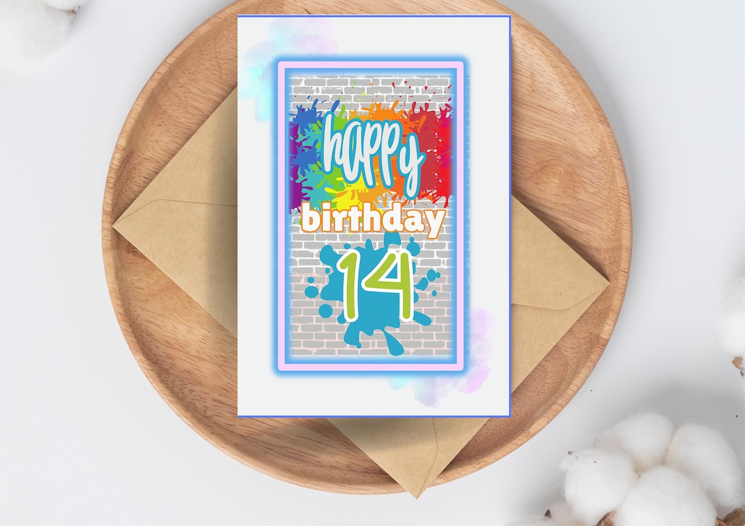 14 Year Old Boy Birthday Card, Digital Download, Card for Boy or Girl ...
