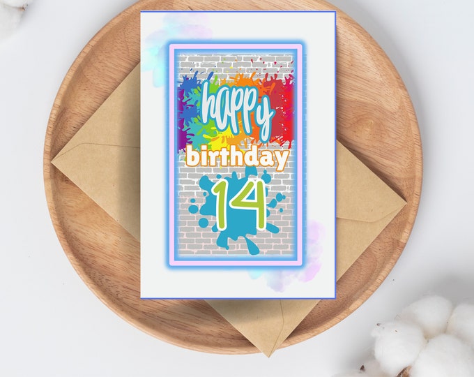 PRINTABLE 14th Birthday Card Birthday Card Printable Instant Download ...