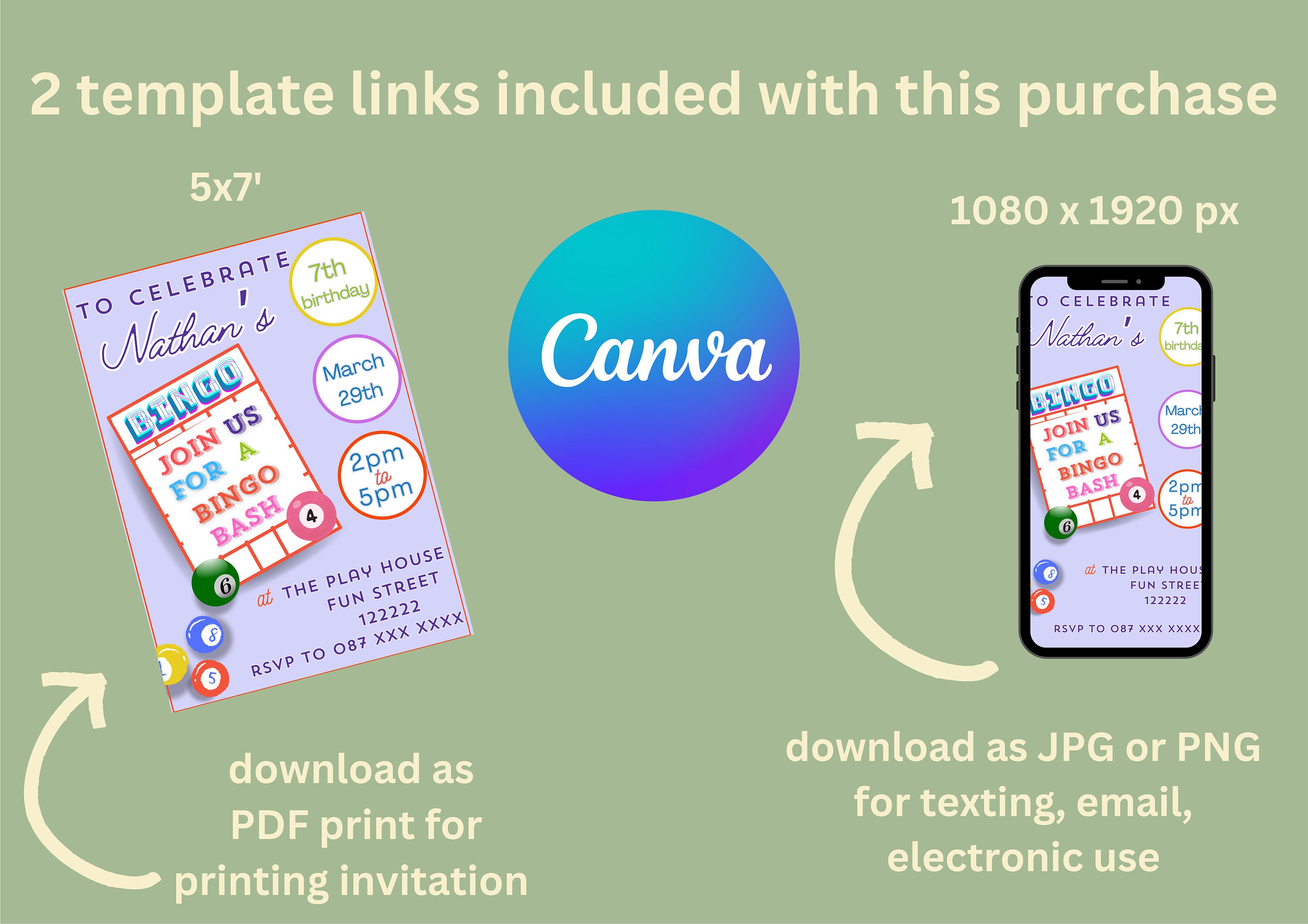 Bingo Game Birthday Invite Printable Game Invite Instant Download ...