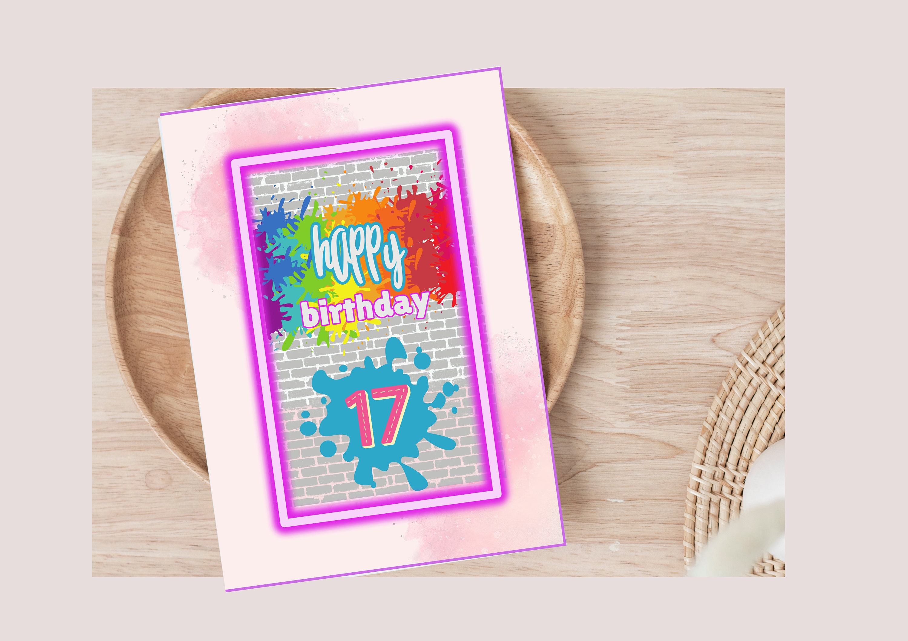 Instant Download Printable Birthday Card 17th Birthday Cute Card for 17 ...