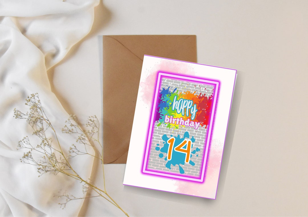 14th Birthday Card, Printable Birthday Card, 14 Years, 14th Birthday ...