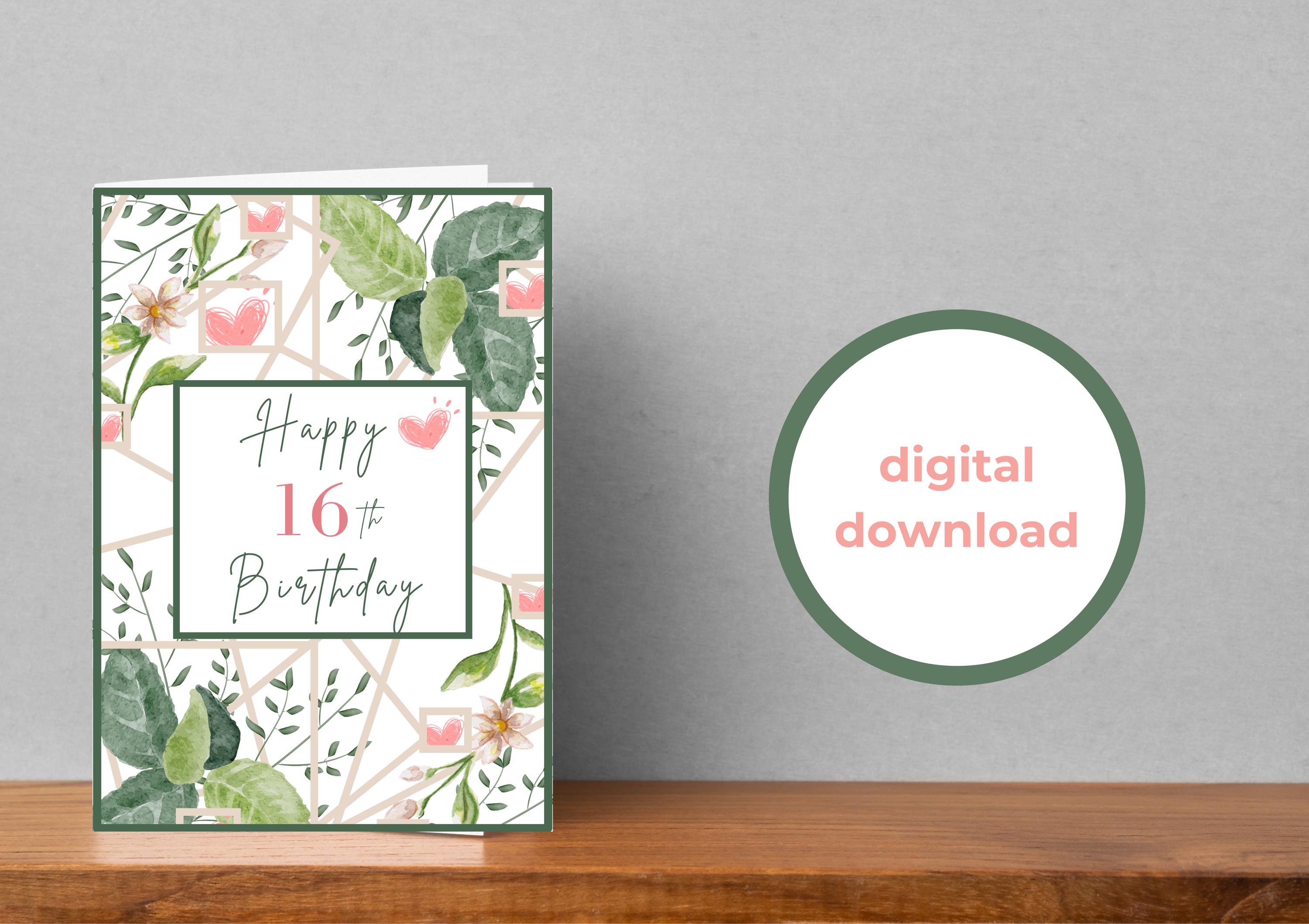 16th Birthday Card, Happy 16th, Sweet 16 Card, Digital Birthday Card ...