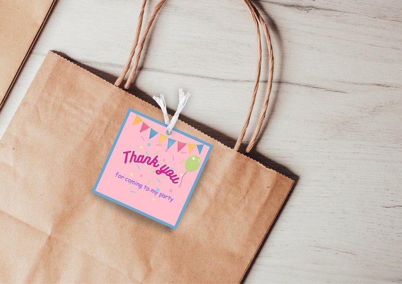 Thank You for Coming to My Party Tags, Pink Party Bag Tags, Birthday ...