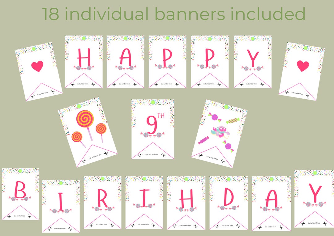 Candy Theme Birthday Banner, 9th Birthday Banner, Candy Banner, Candy ...