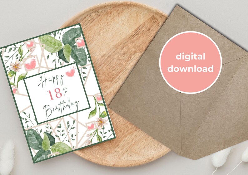 Printable 18th Birthday Card, Printable Greetings Card, Cute Floral ...