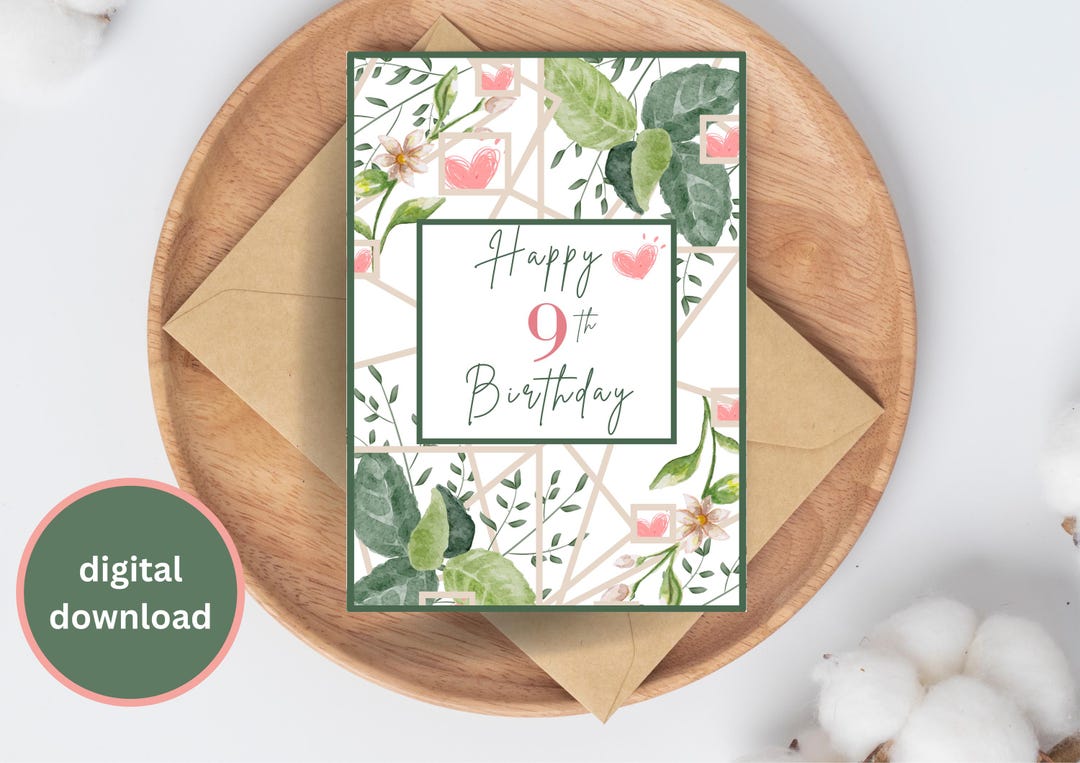 9th Birthday Card, Card for 9 Year Old, Printable 9th Birthday Card ...