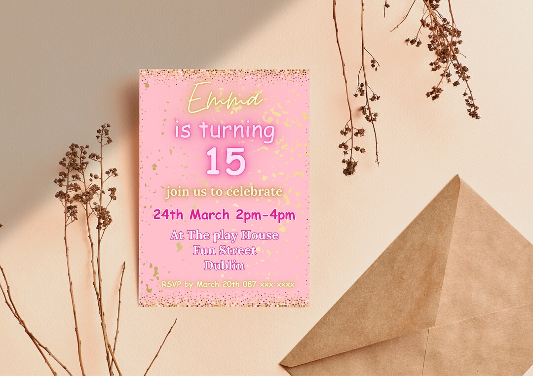 Printable Invitation 15 Years Old Teenager Party Invitation Template ...