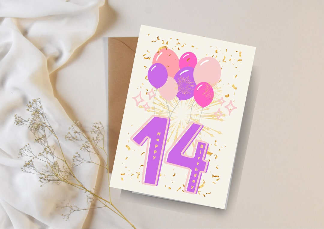 14th Birthday Card Printable, Greeting Card Printables, 14th Birthday ...