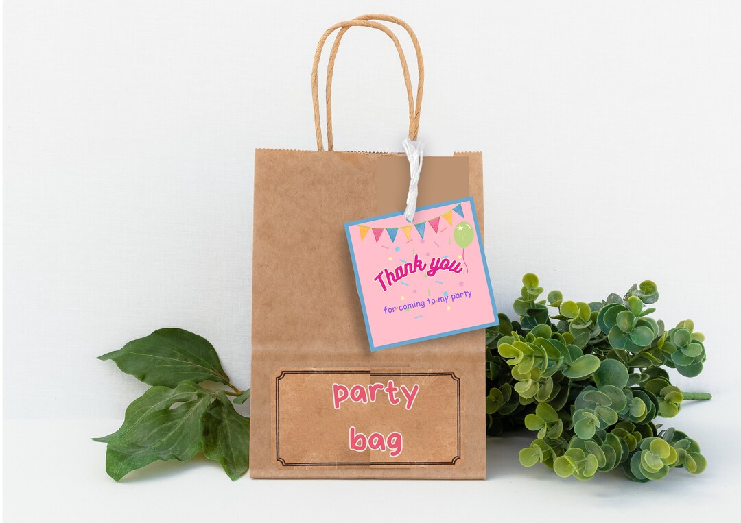 Thank You for Coming to My Party Tags, Pink Party Bag Tags, Birthday ...
