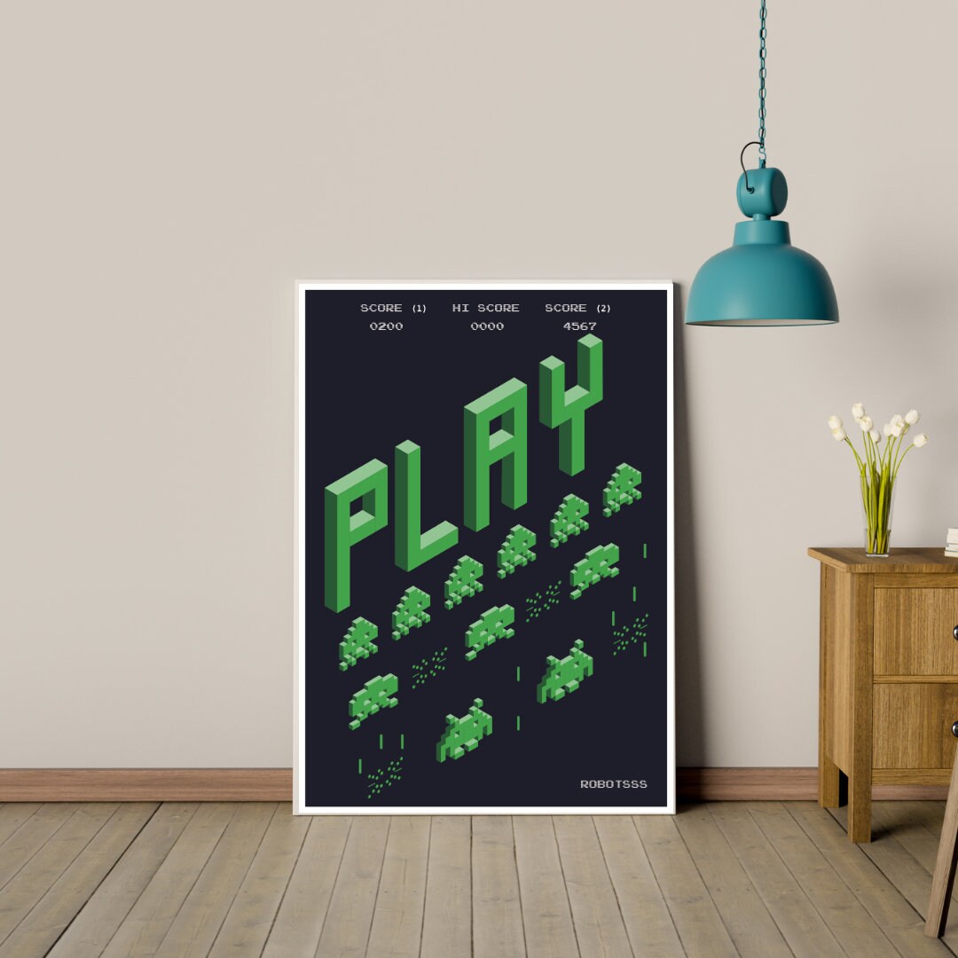ARCADE SPACE INVADERS, Poster Street Art Graphics.print, Geometric ...