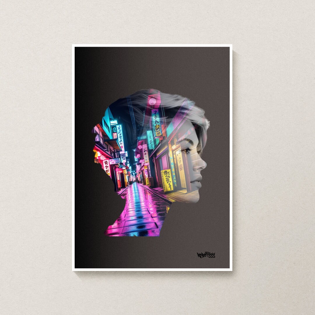 Japanese Thinking Graffiti Wall Art, Print, Woman Print, Studio Decor ...