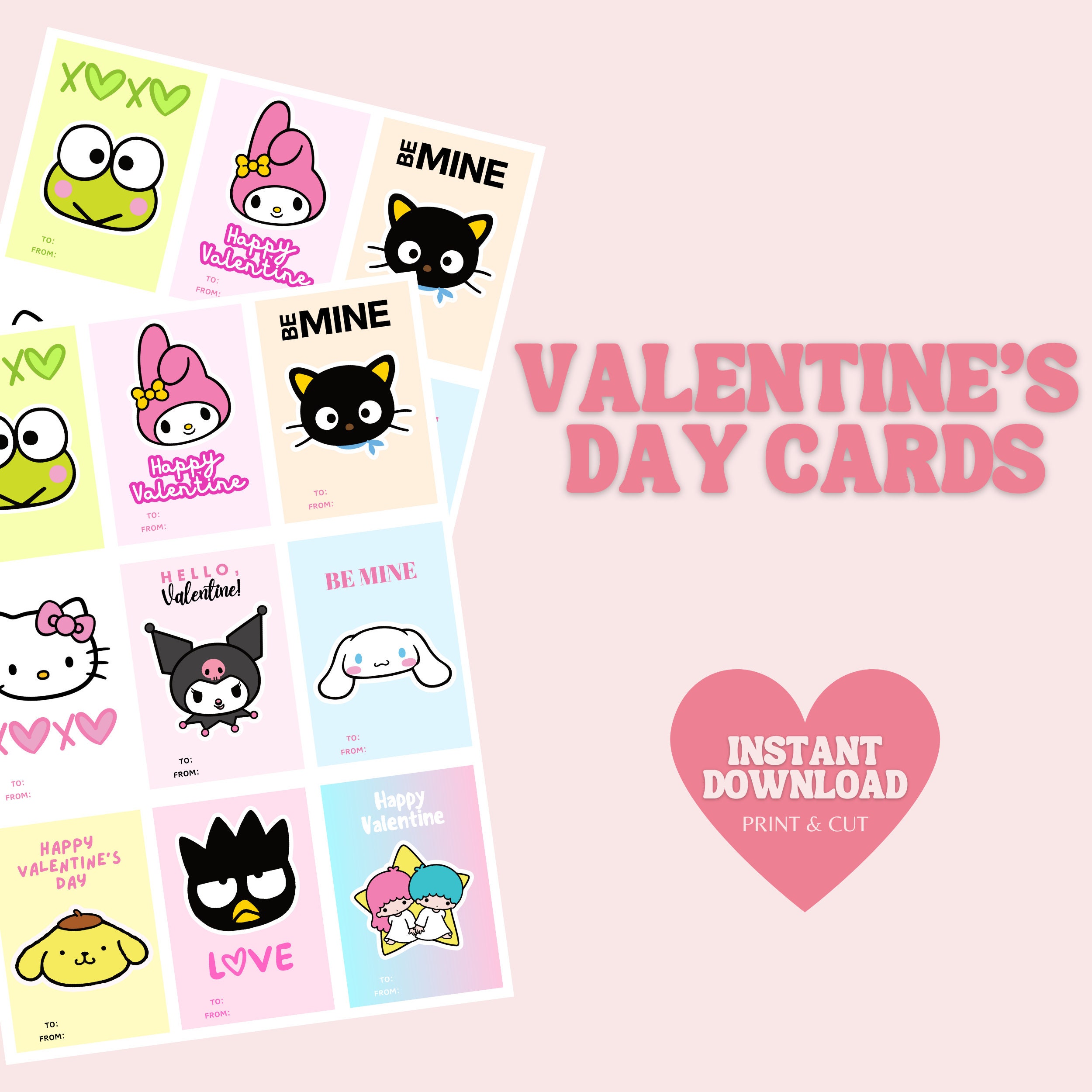 Kitty & Friends Printable Valentine's Day Cards Kids Valentine Exchange ...