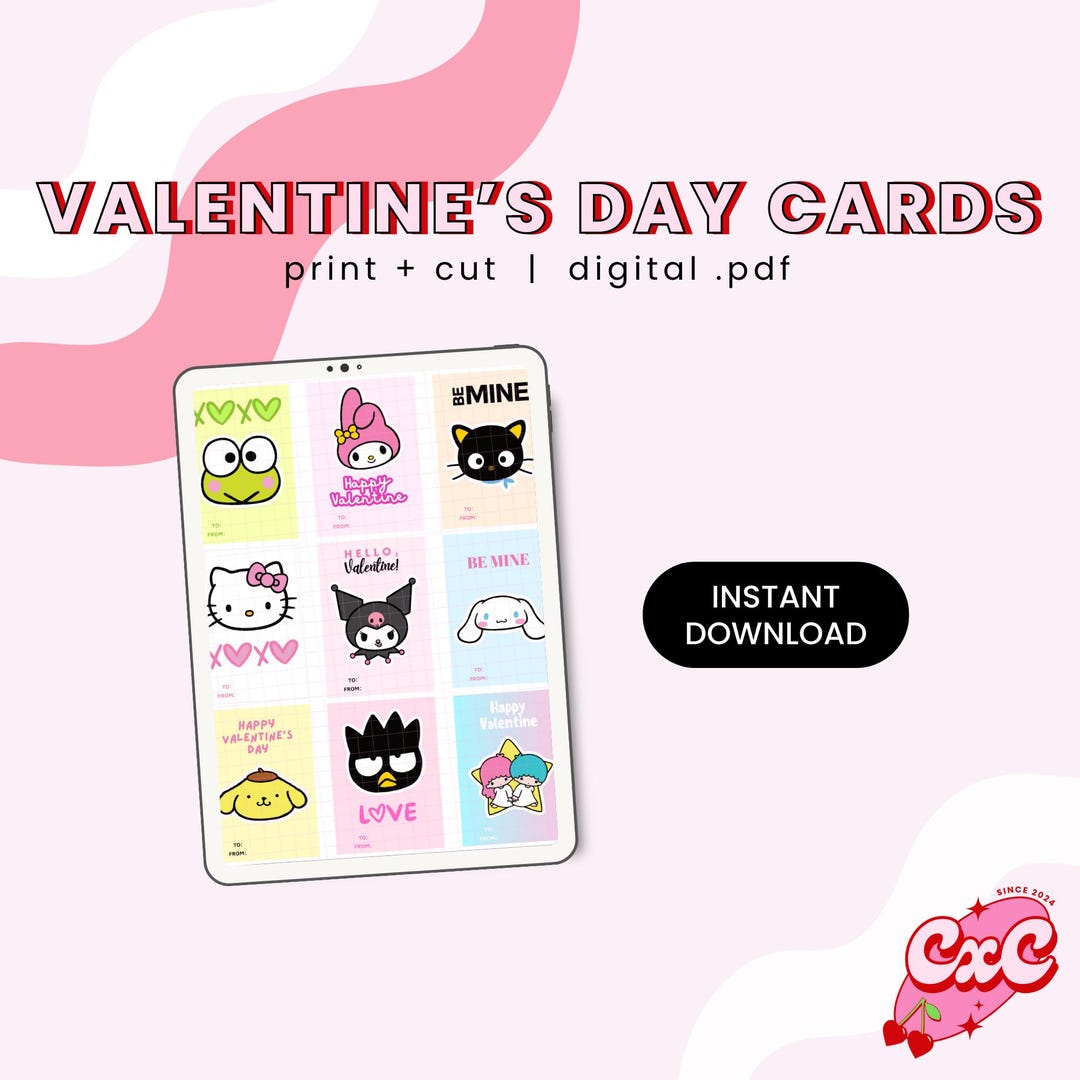 Kitty & Friends Printable Valentine's Day Cards | Kids Valentine ...