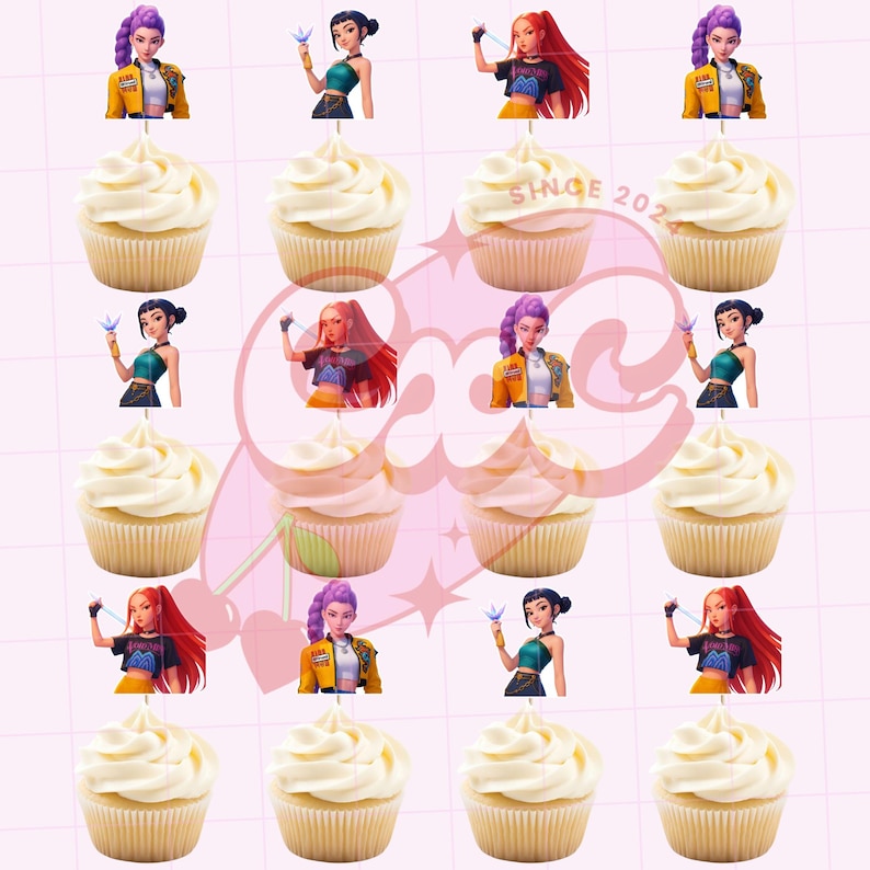 HUNTR/X Kpop Demon Hunters Cupcake Toppers | Birthday Party Cupcake ...