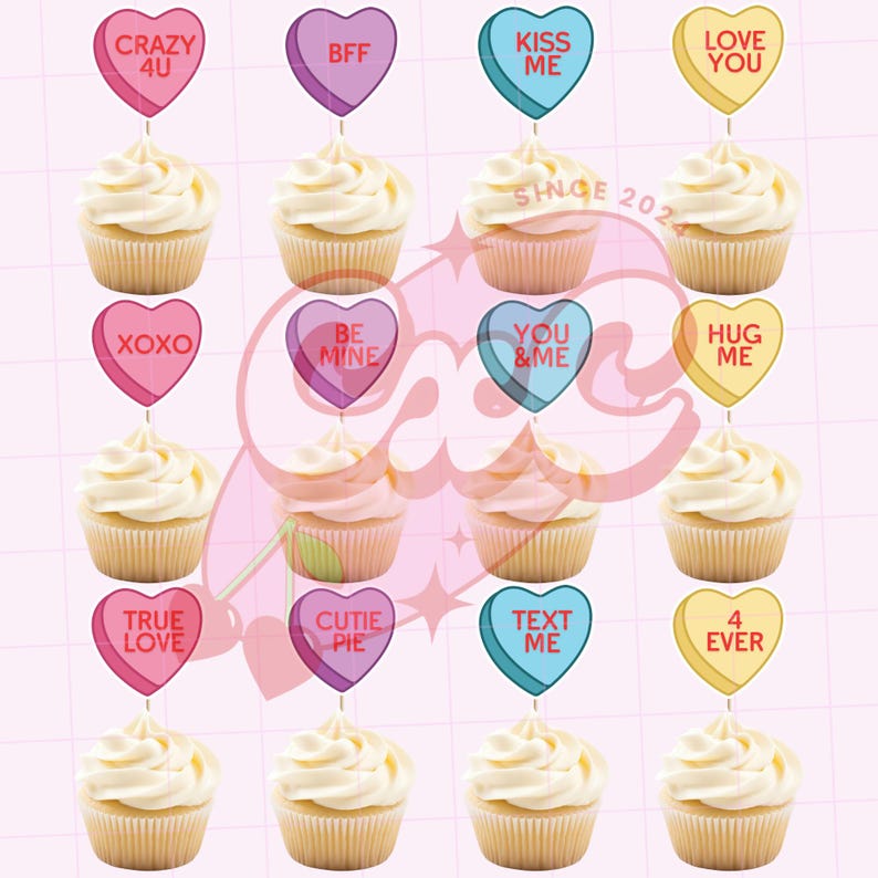 Candy Conversation Hearts Cupcake Toppers Valentines Party Cupcake ...