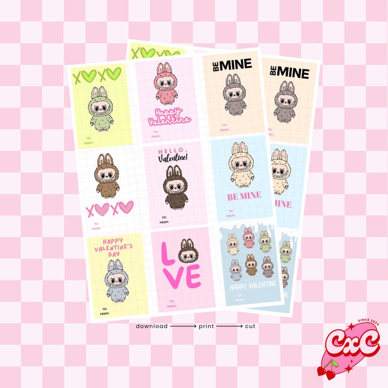 Labubu Exciting Macaron the Monsters Printable Valentine's Day Cards ...