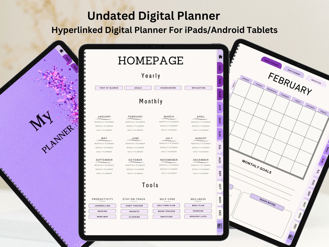 Undated Digital Planner / Purple Theme, Portrait / Goodnotes Planner ...