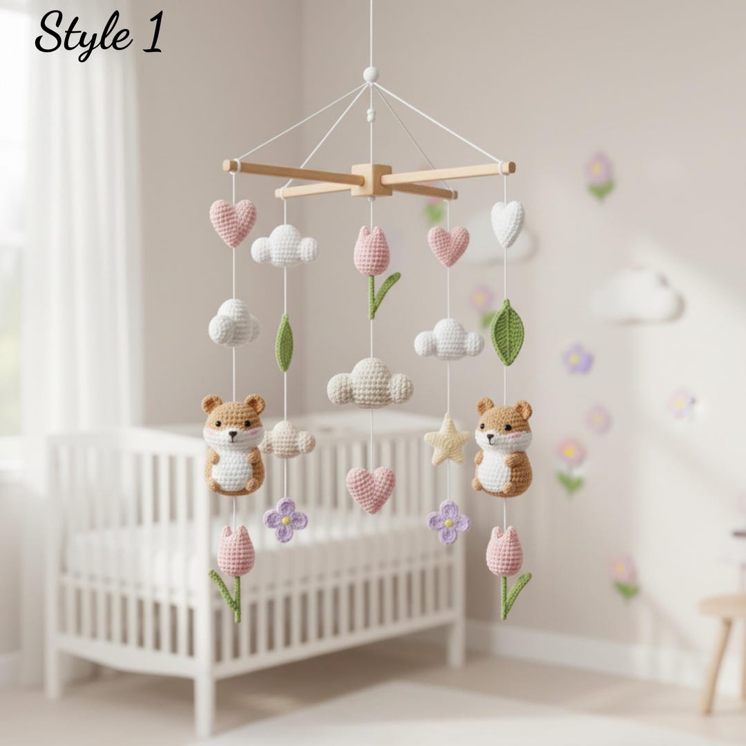 Handmade Hamster Baby Mobile, Pastel Floral Nursery Decor - Etsy