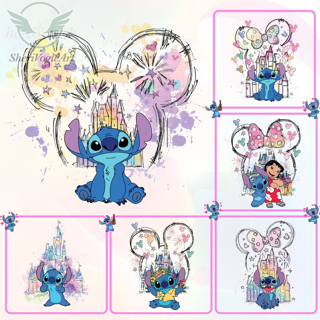 6 PNG Stitch Castle Aquarela Arquivo PNG de design digital para ...