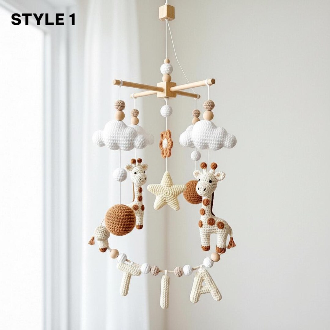 Personalized Giraffe Baby Mobile, Crochet Safari Nursery Decor - Etsy