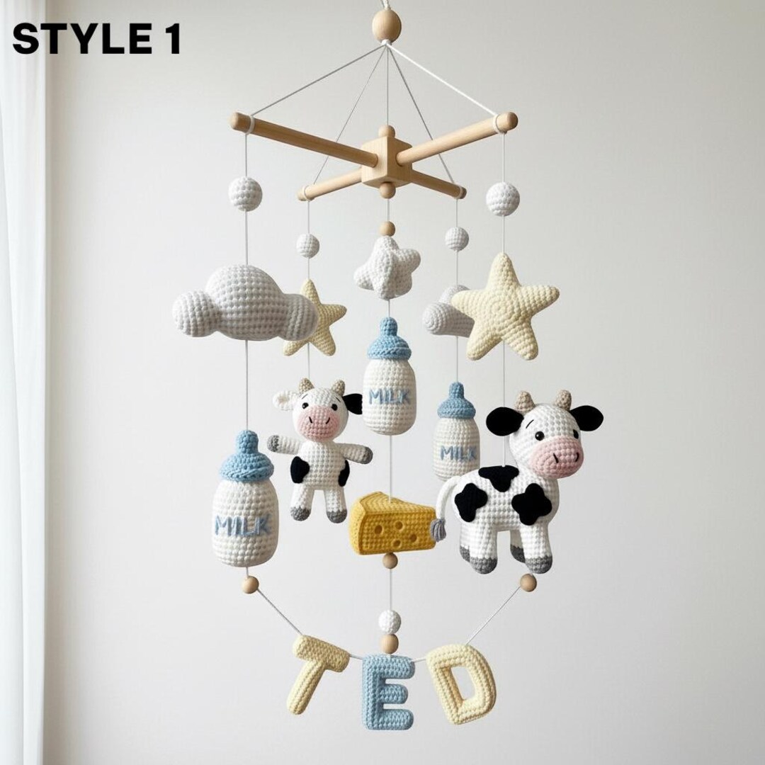 Custom Crochet Cow Baby Mobile, Farm Nursery Decor, Name Garland - Etsy