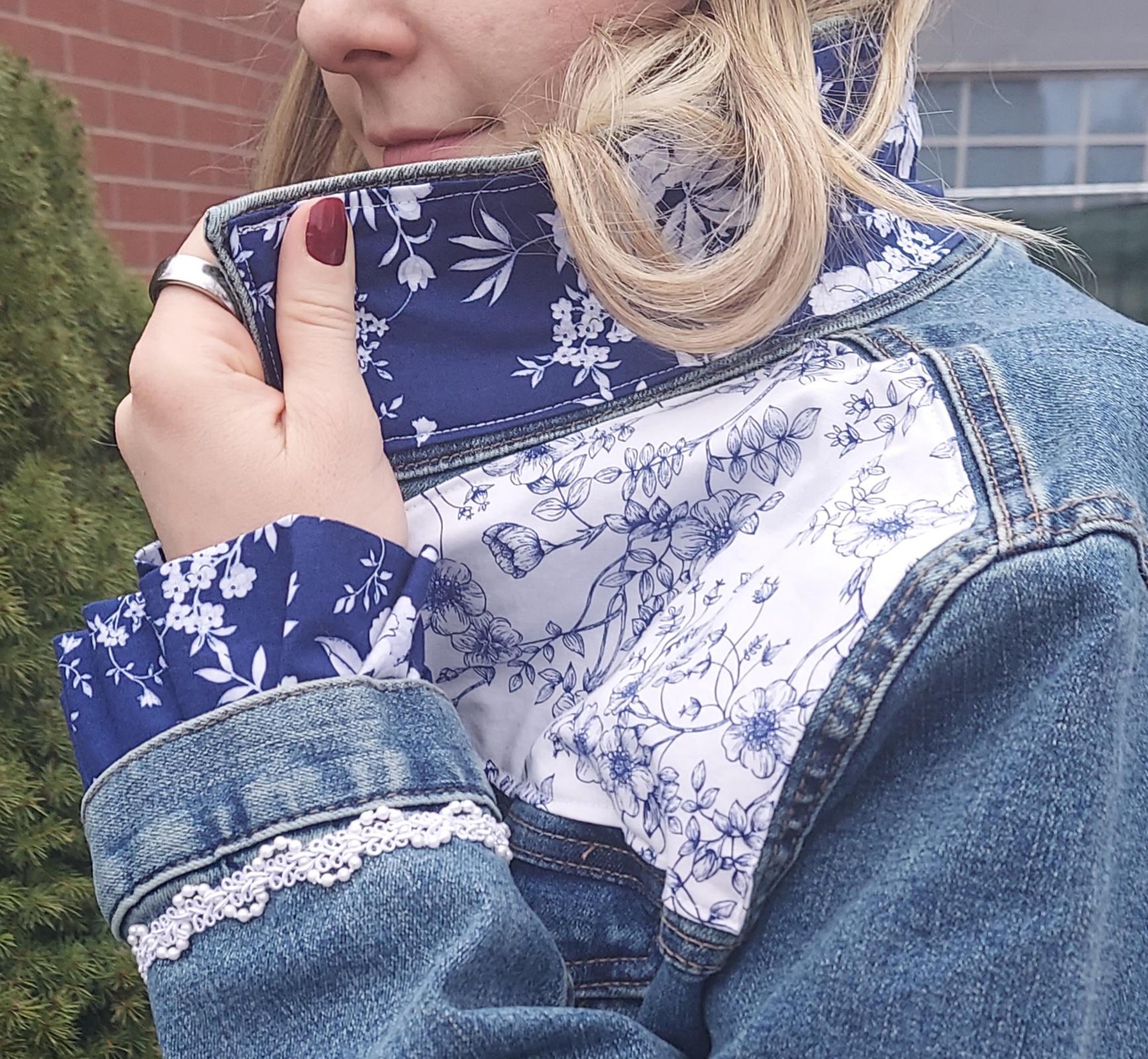 Upcycled Denim Boho Jacket: Ruffled Cuffs, Floral Panels, Size Large - Etsy