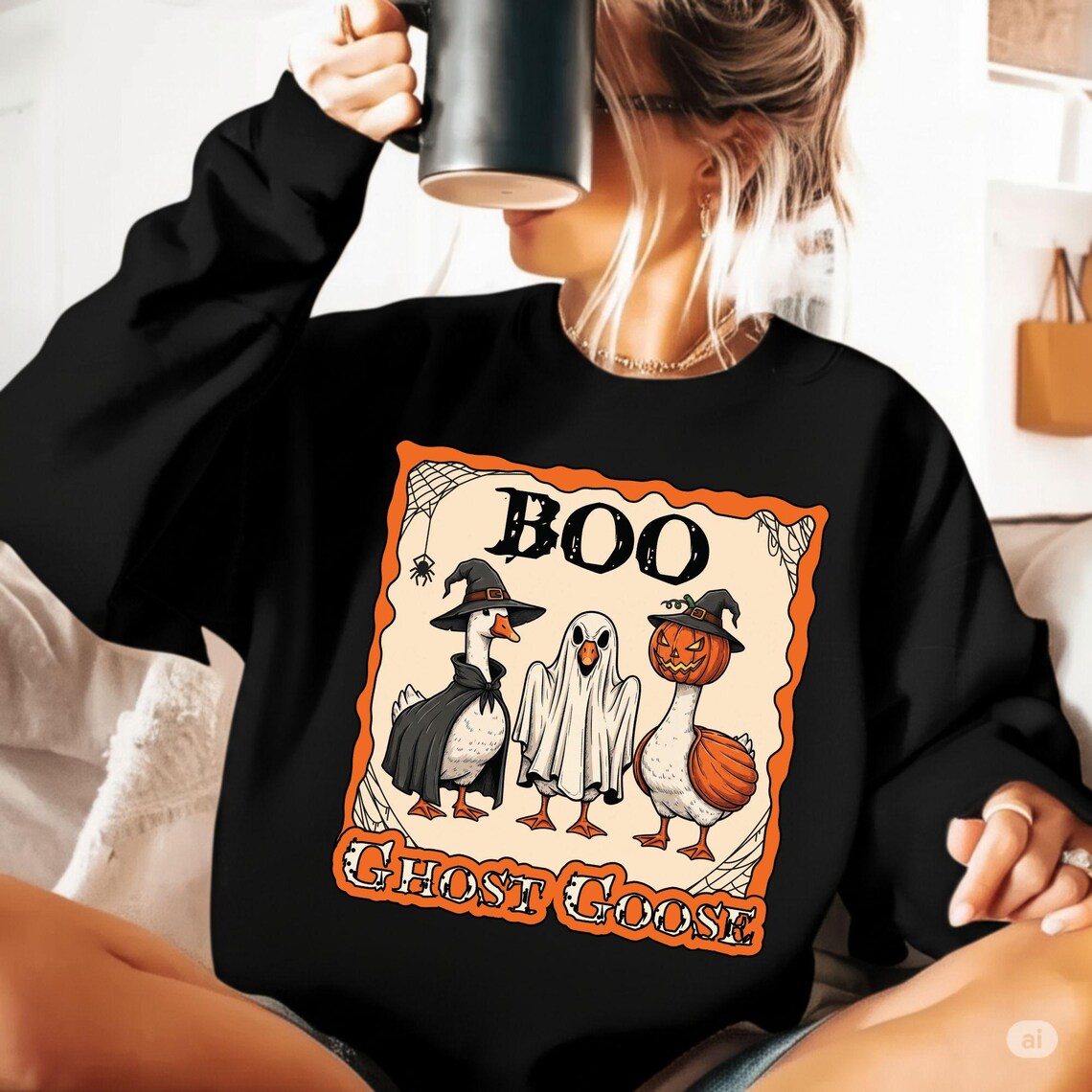 Spooky Goose Png, Boo Ghost Goose Png,retro Halloween Design Png ...