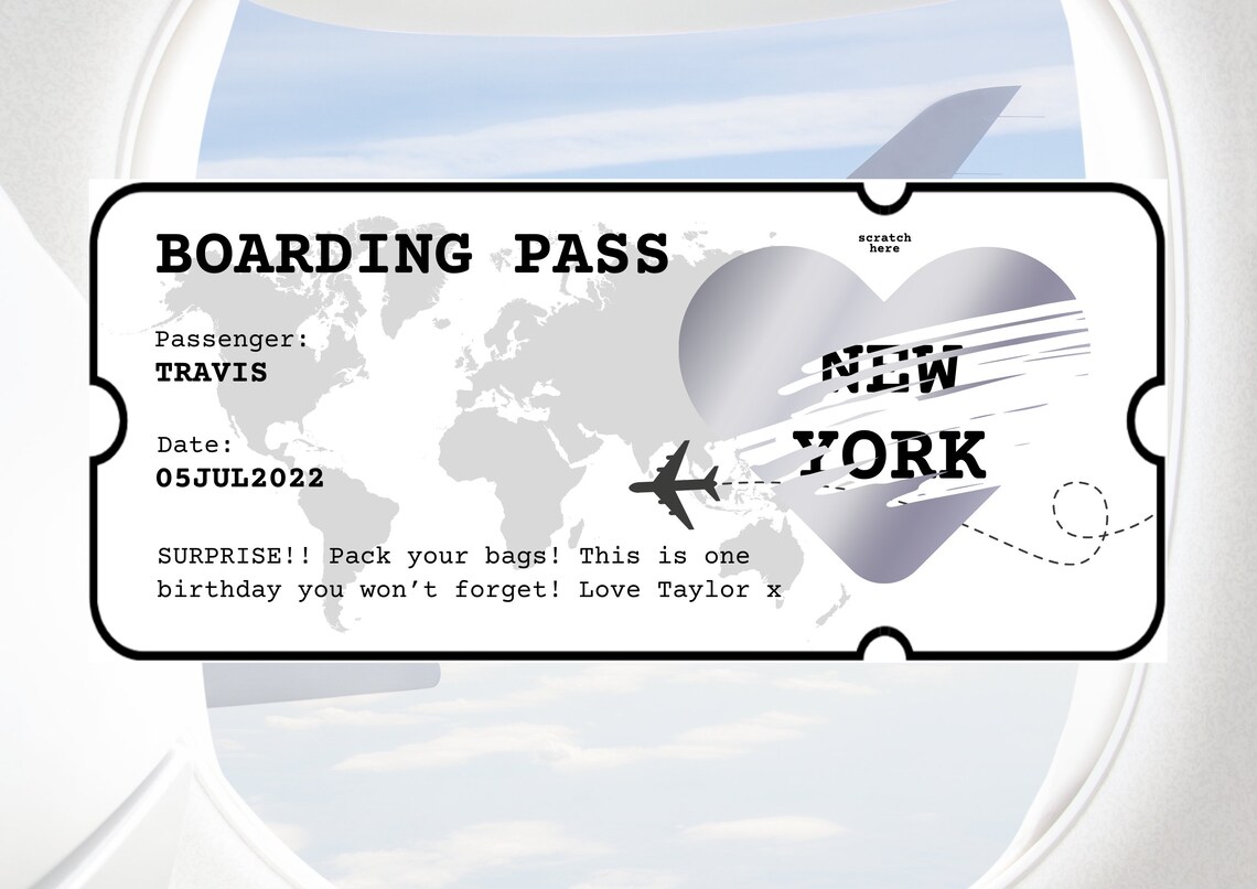 Boarding Pass Scratch Card Surprise Reveal Holiday, Trip, Weekend Away ...
