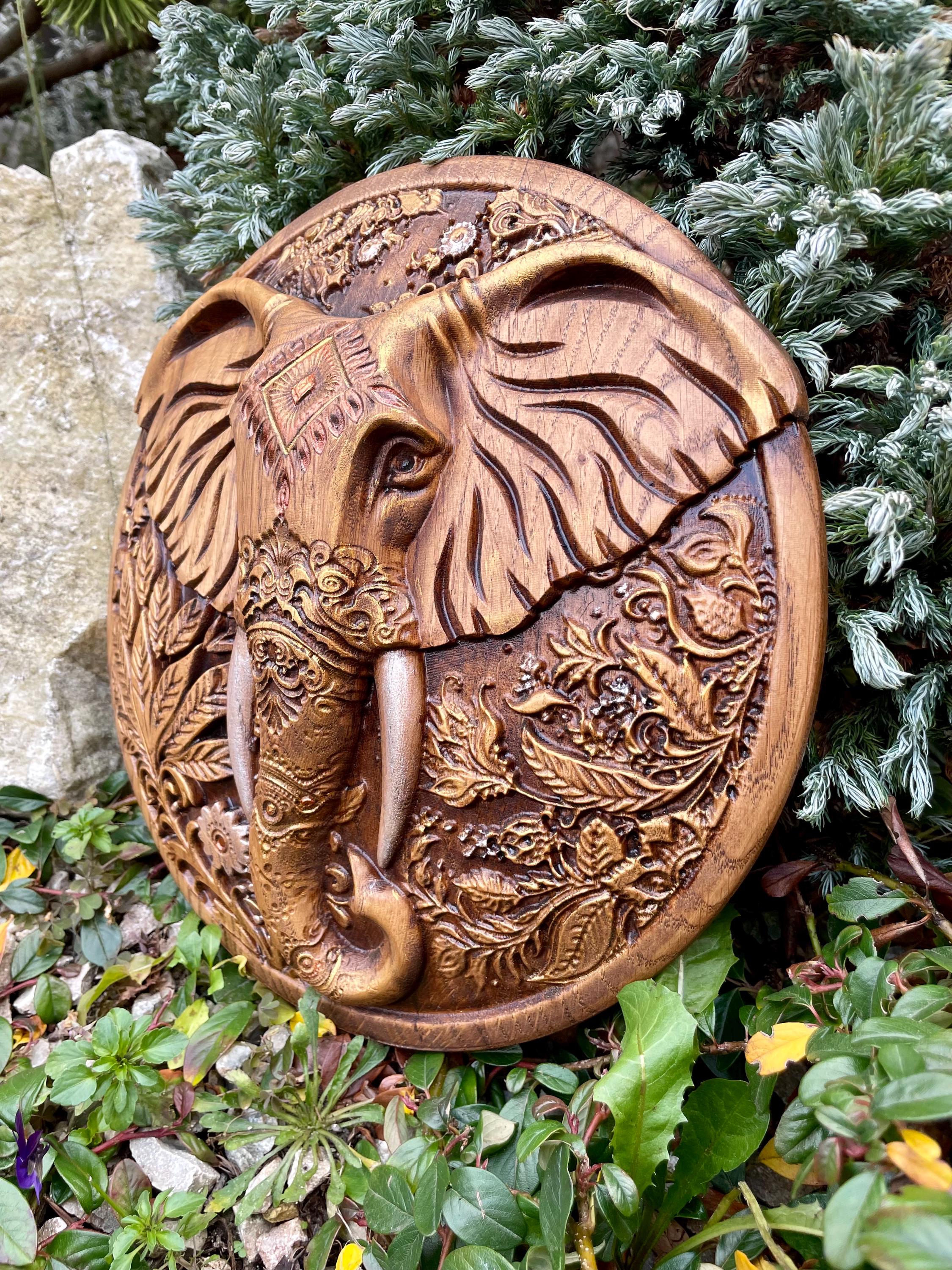Wood Carved Picture, Wooden Elephant, Wooden Animal Art, 3D Wall Decor ...
