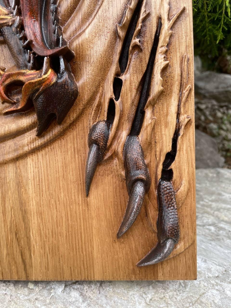 3D Carved Oak Wood Dragon Wall Art: Handcrafted Fantasy Decor - Etsy