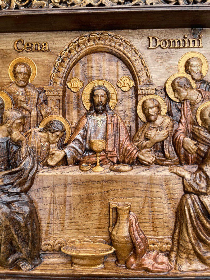Handcrafted Oak Wood Last Supper Icon: Carved Religious Art - Etsy