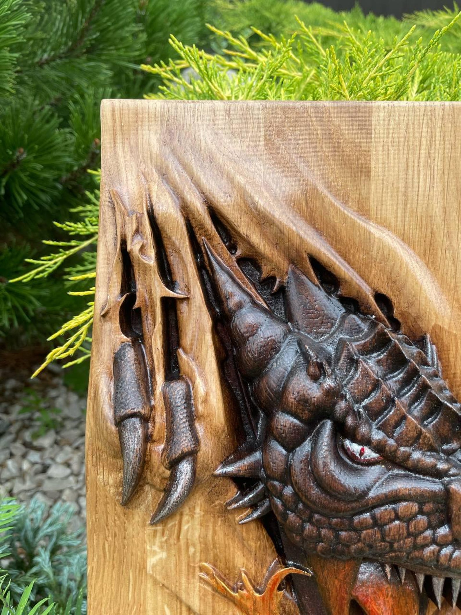 3D Carved Oak Wood Dragon Wall Art: Handcrafted Fantasy Decor - Etsy