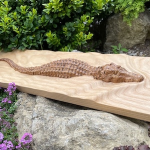 Wood Carved Picture, Wooden Crocodile, Wooden Animal Art, 3D Wall Decor ...