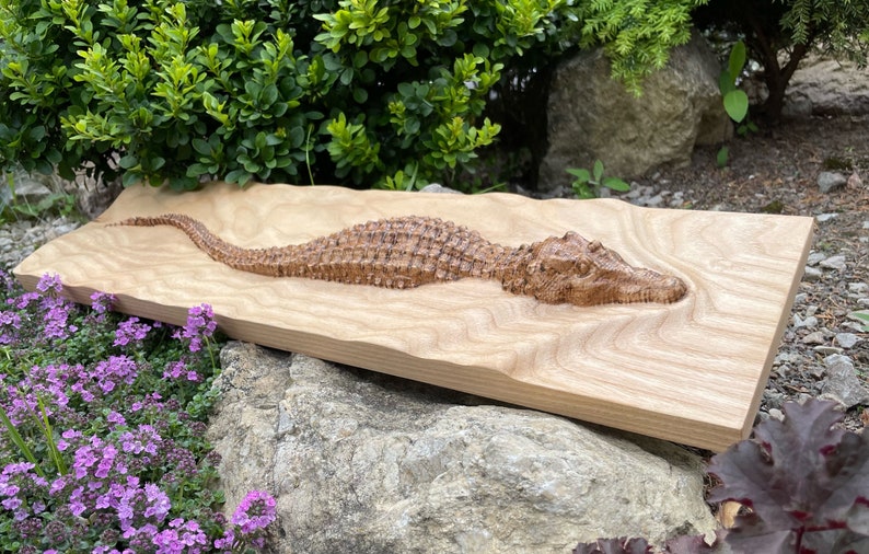 Wood Carved Picture, Wooden Crocodile, Wooden Animal Art, 3D Wall Decor ...