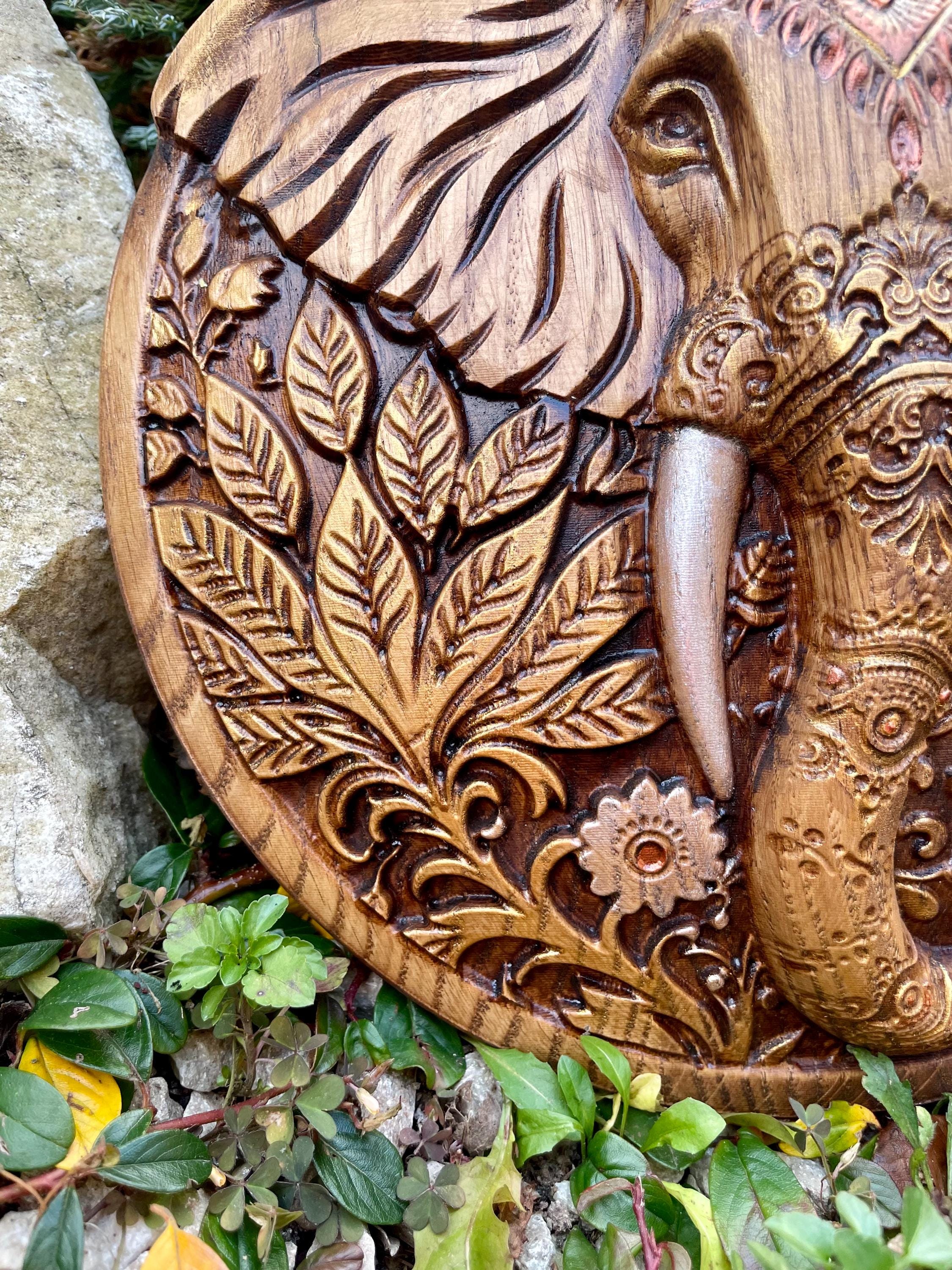 Wood Carved Picture, Wooden Elephant, Wooden Animal Art, 3D Wall Decor ...