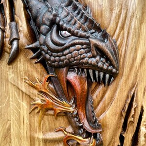 3D Carved Oak Wood Dragon Wall Art: Handcrafted Fantasy Decor - Etsy
