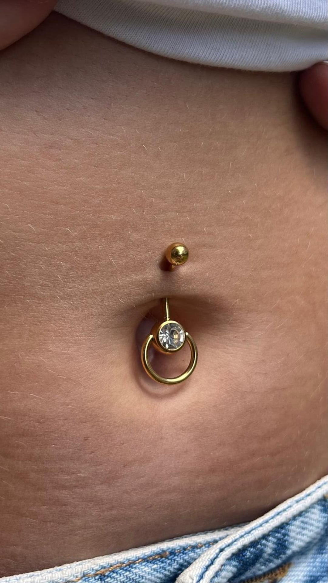 The Bottom Ring is a Single Stone Ball14g CZ Ring/gold Belly Ring ...