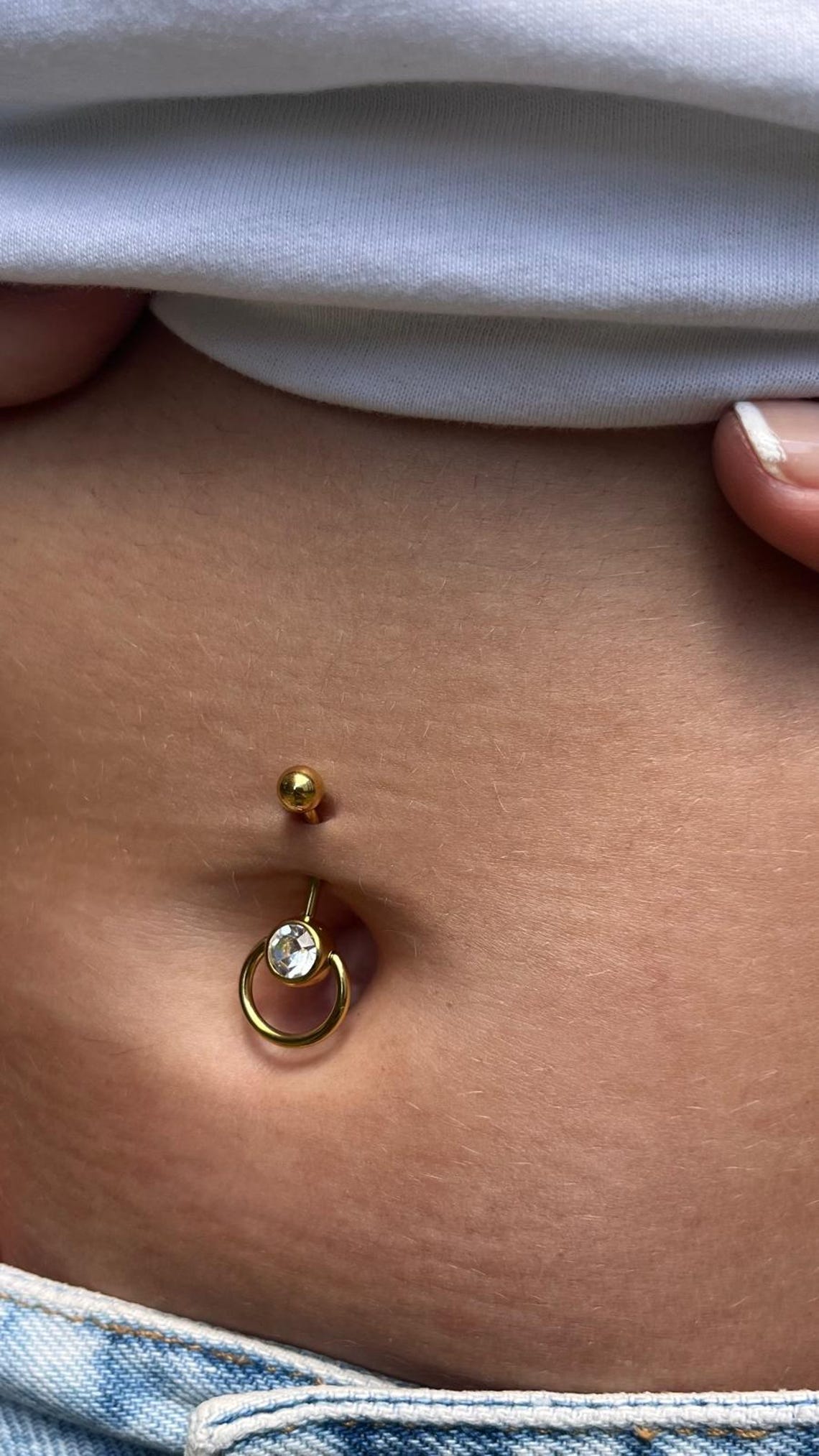 The Bottom Ring is a Single Stone Ball14g CZ Ring/gold Belly Ring ...