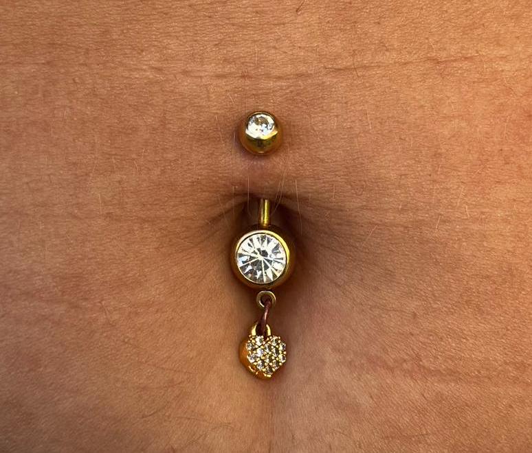 Gold Heart Belly Button Piercing, Natural Diamond Dangled Heart Belly ...
