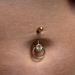 The Bottom Ring is a Single Stone Ball14g CZ Ring/gold Belly Ring ...