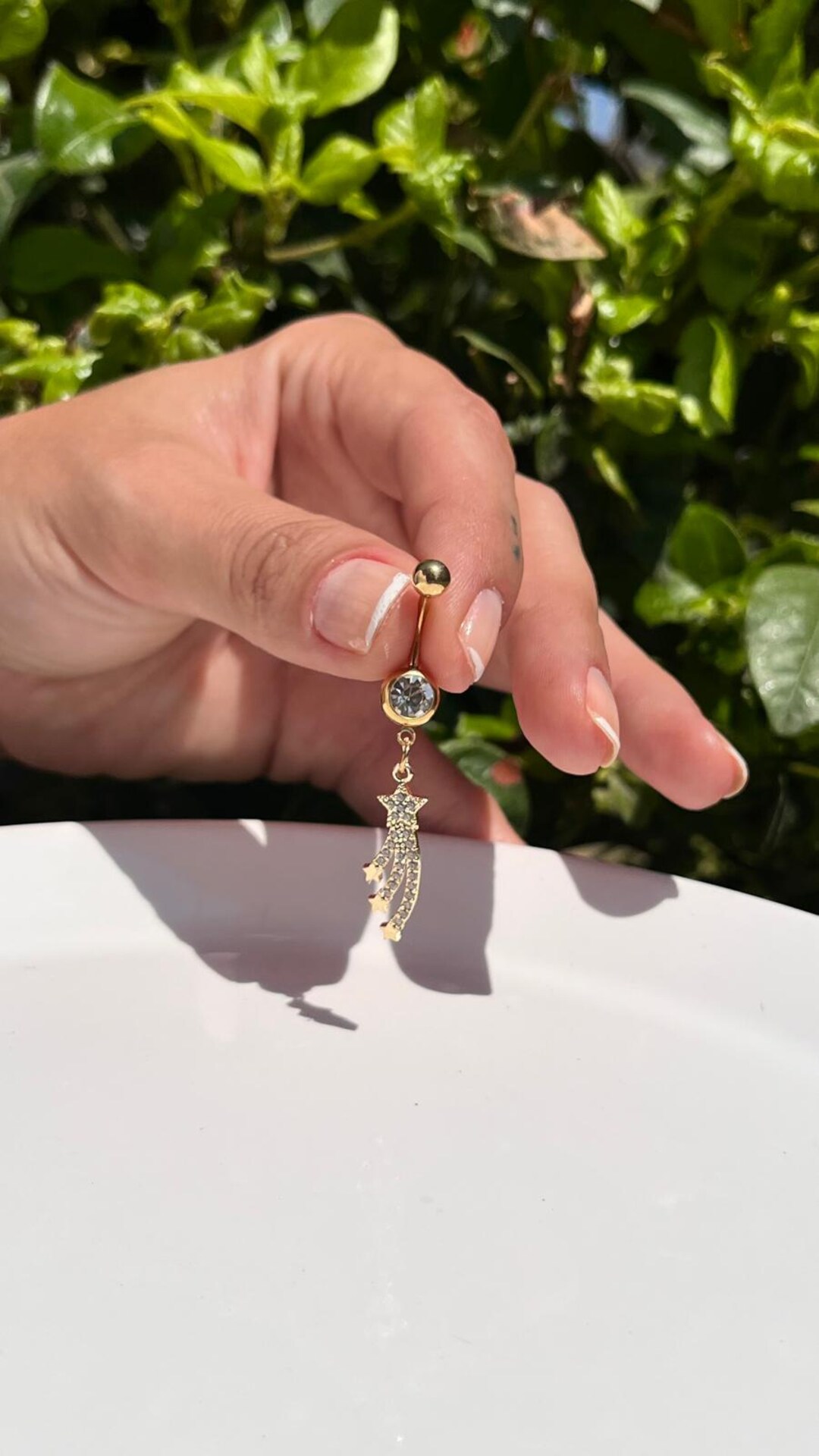 14G CZ Shooting Star Zircon Gold Belly Piercing Ring/gold Belly Ring ...