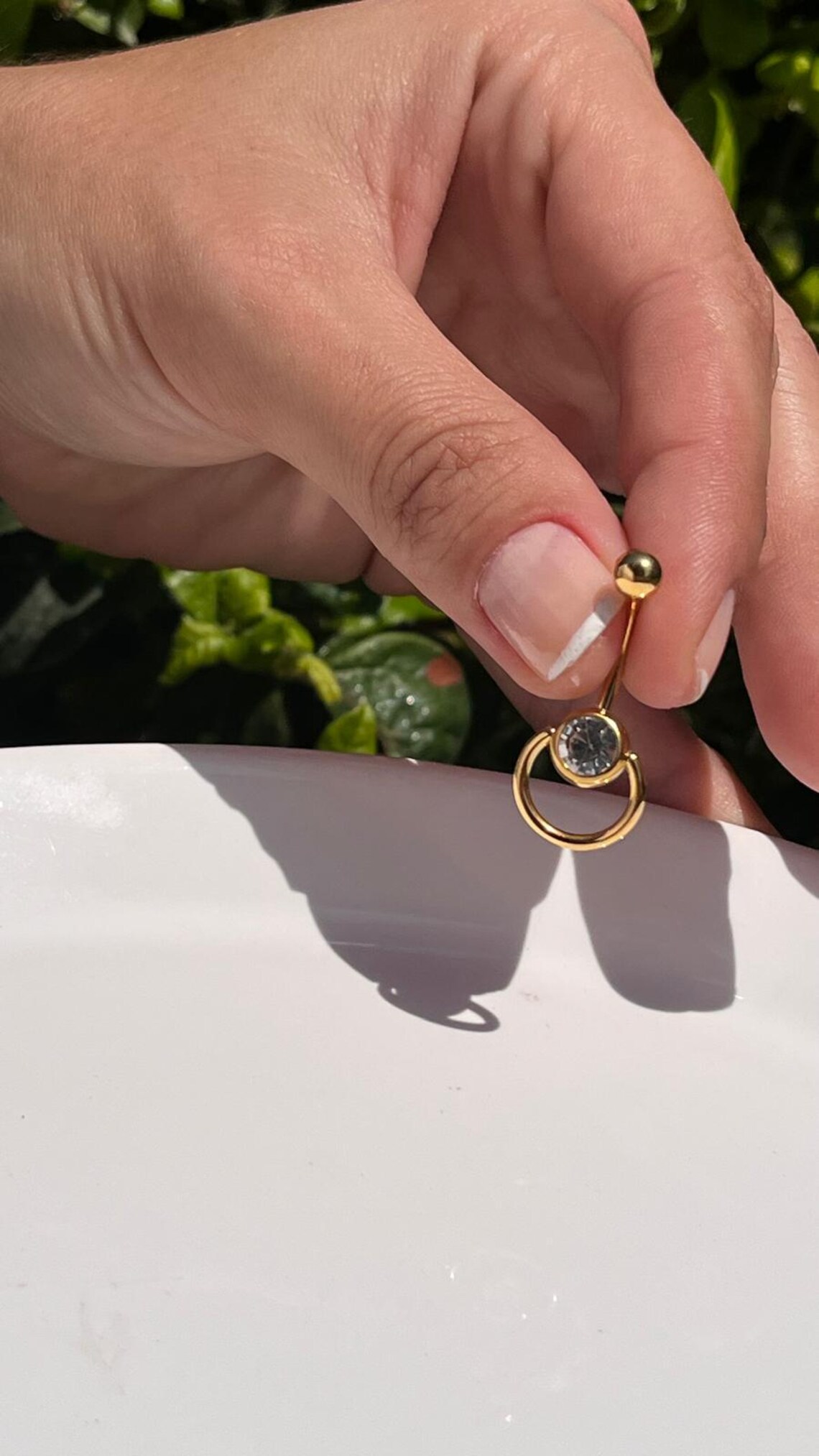 The Bottom Ring is a Single Stone Ball14g CZ Ring/gold Belly Ring ...