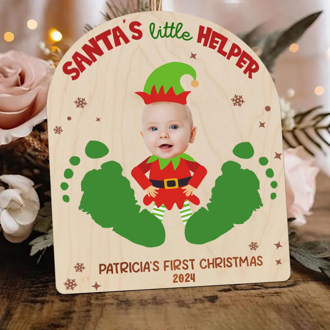 Personalized Baby's First Christmas Handprint Footprint Sign, Custom ...