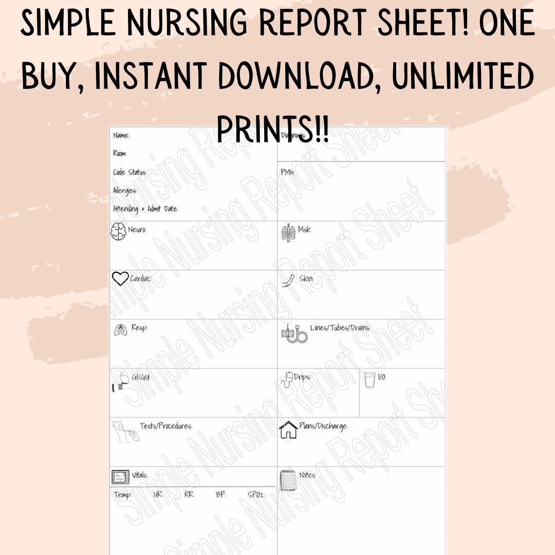 Simple Nursing Report Sheet - Etsy