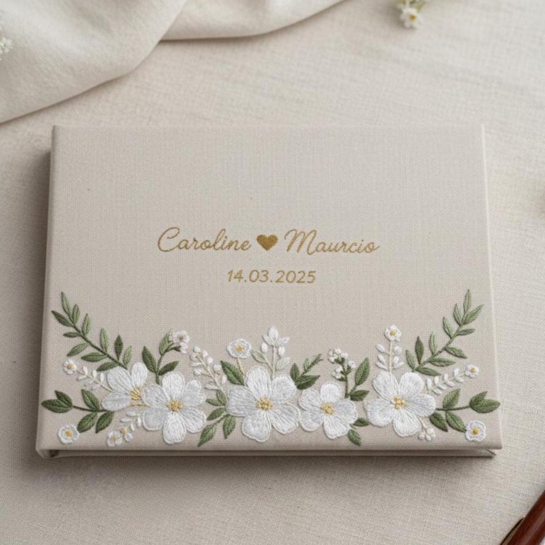 Custom Embroidered Linen Wedding Guest Book, Personalized A4 Landscape ...