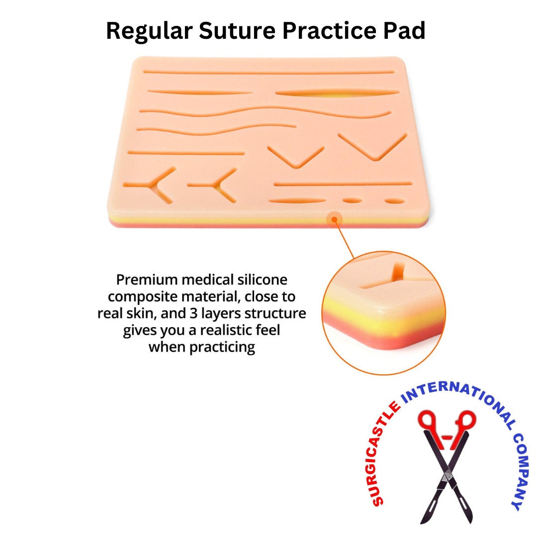 Suture Silicone Practice Pad: 14 Pre-cut Wounds, 3 Layers for Effective ...