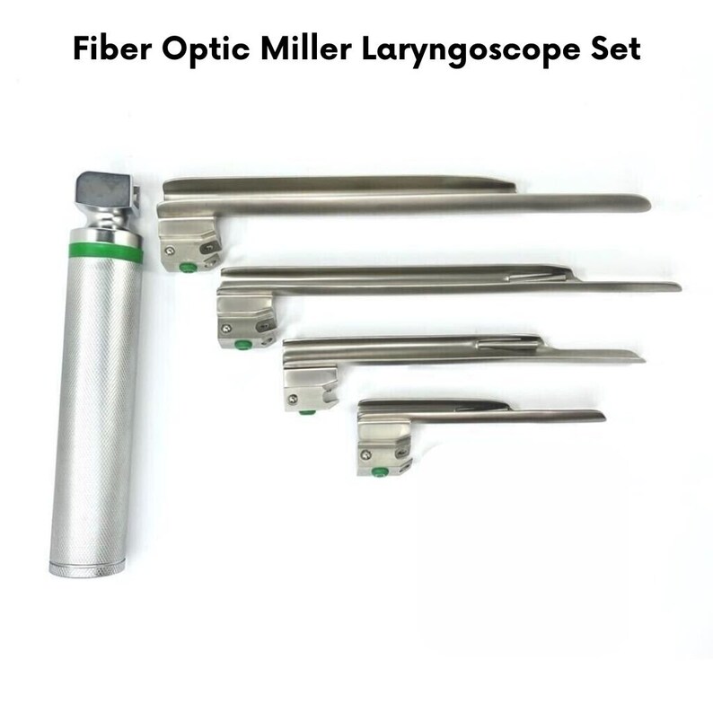 New Fiber Optic Miller Laryngoscope 4 Blades Set 1,2,3,4 & Medium ...
