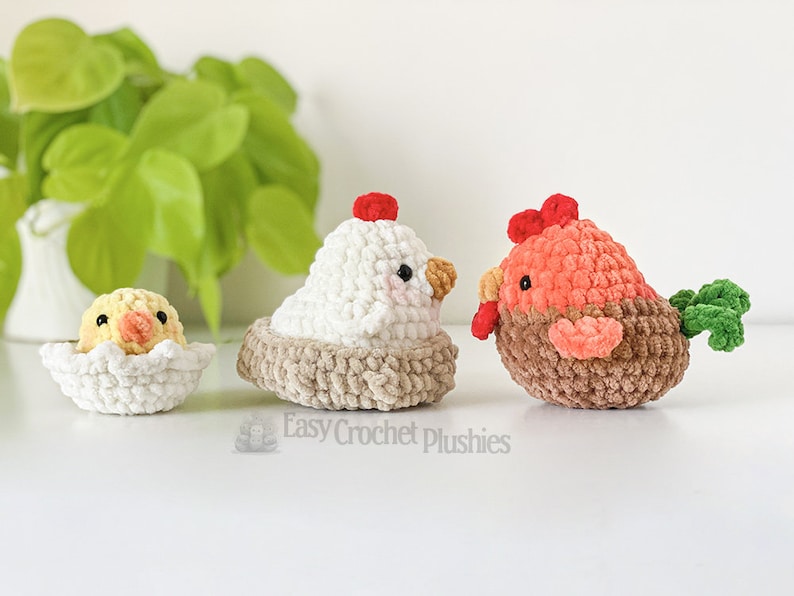 No Sew Hen, Chick & Roaster Crochet Pattern Easy Fast Amigurumi Plushie ...