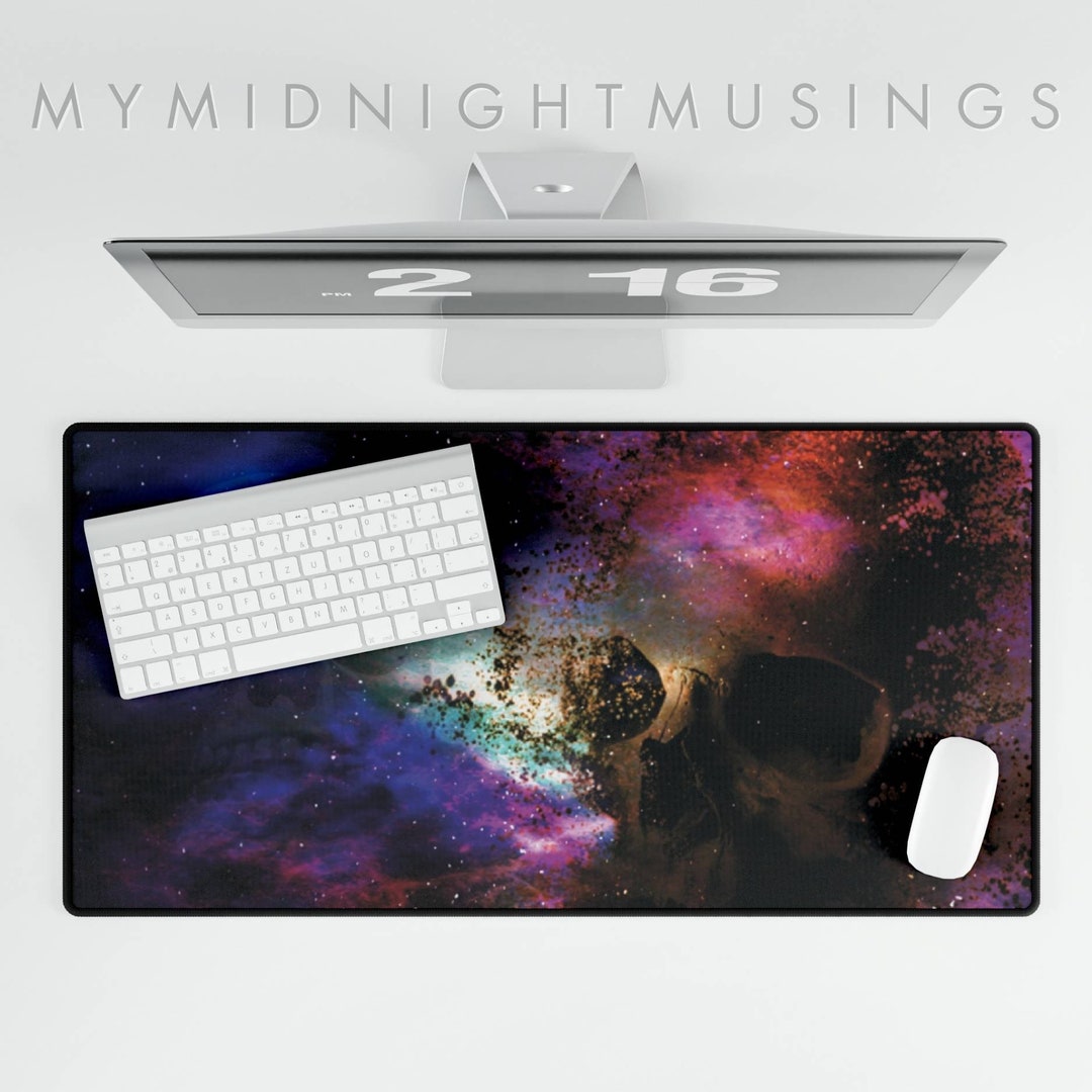 Galaxy Occult Skull Long Mouse Pad, Spooky Multicolor Office Decor ...
